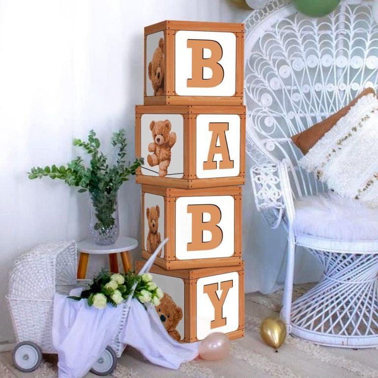 Ola Memoirs Teddy Bear Baby Shower Boxes Decorations, 4 Brown Neutral ...