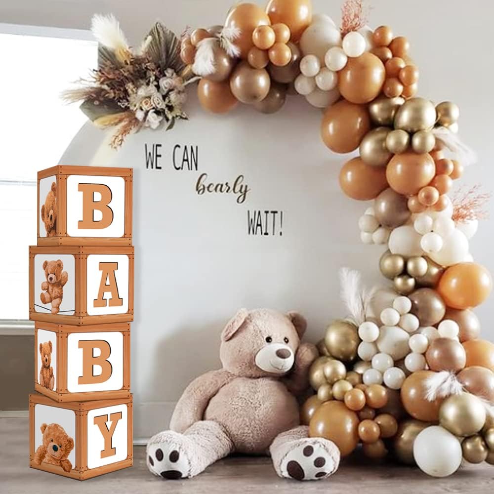 Ola Memoirs Teddy Bear Baby Shower Boxes Decorations, 4 Brown Neutral ...