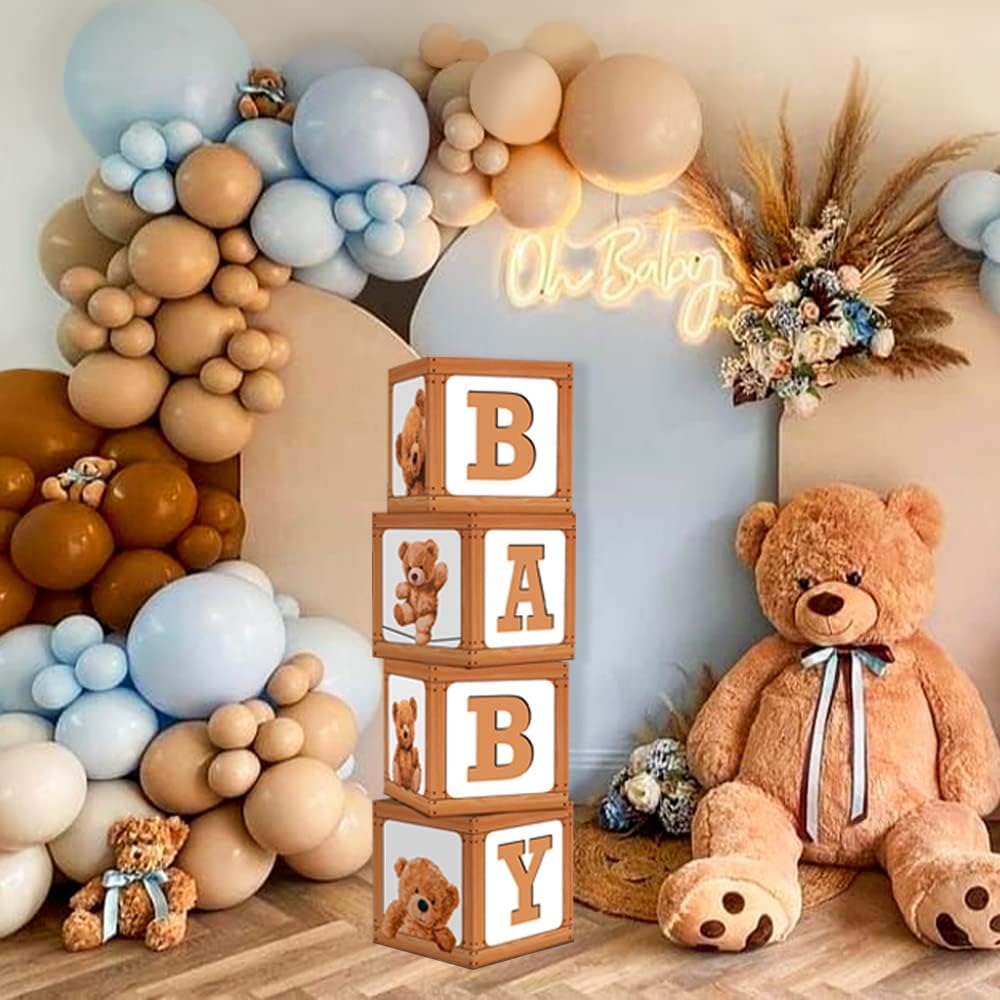 Ola Memoirs Teddy Bear Baby Shower Boxes Decorations, 4 Brown Neutral ...